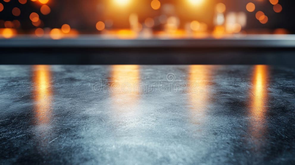 A Dark Gray Table with a Reflective Surface in the Foreground. Stock ...