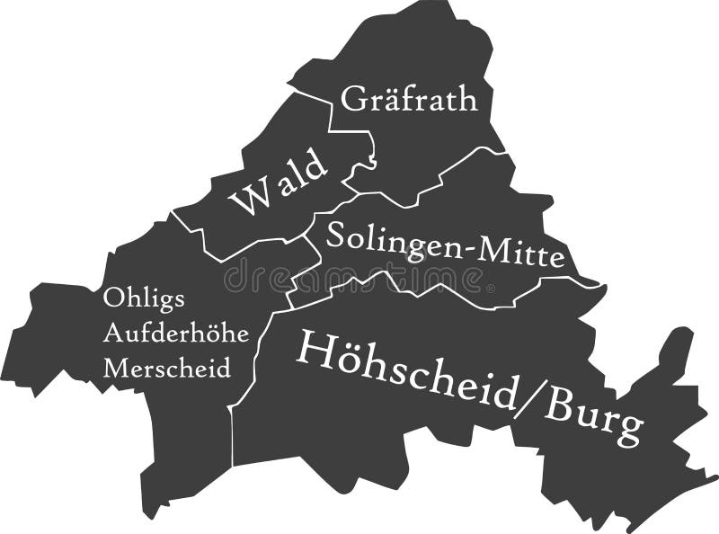 Dark Gray Tagged Districts Map of SOLINGEN, GERMANY Stock Vector ...