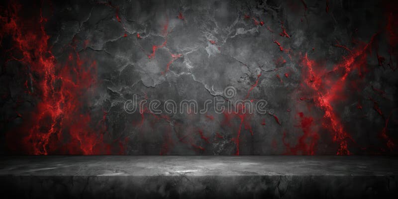 Dark Gray Textured Wall with Red Accents and Empty Platform. Generative ...