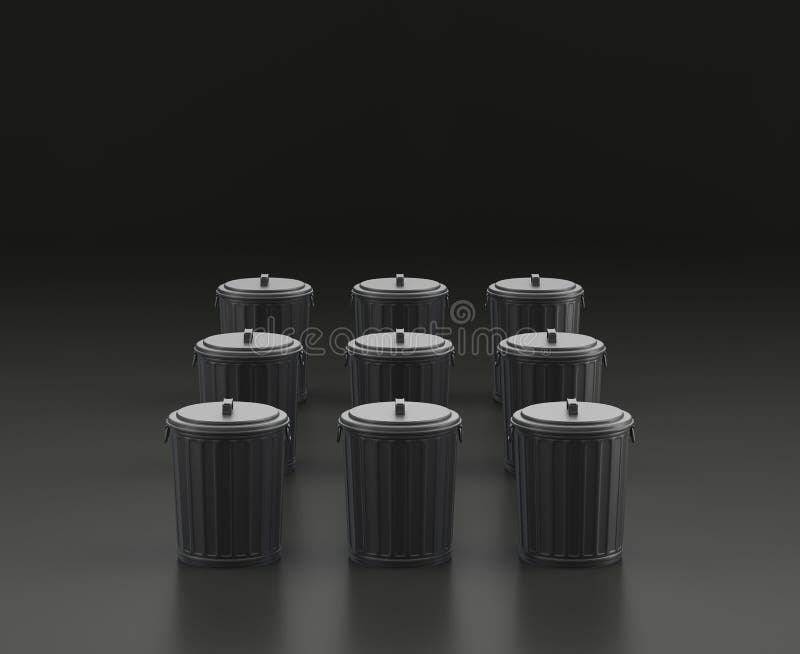 Dark Gray Trash Can, Waste Bin,garbage Container on Black Background ...