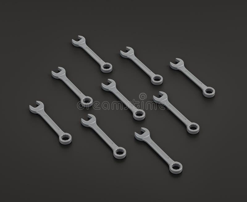 Dark Gray Wrench on Black Background, Single Color Workshop Tool, 3d ...