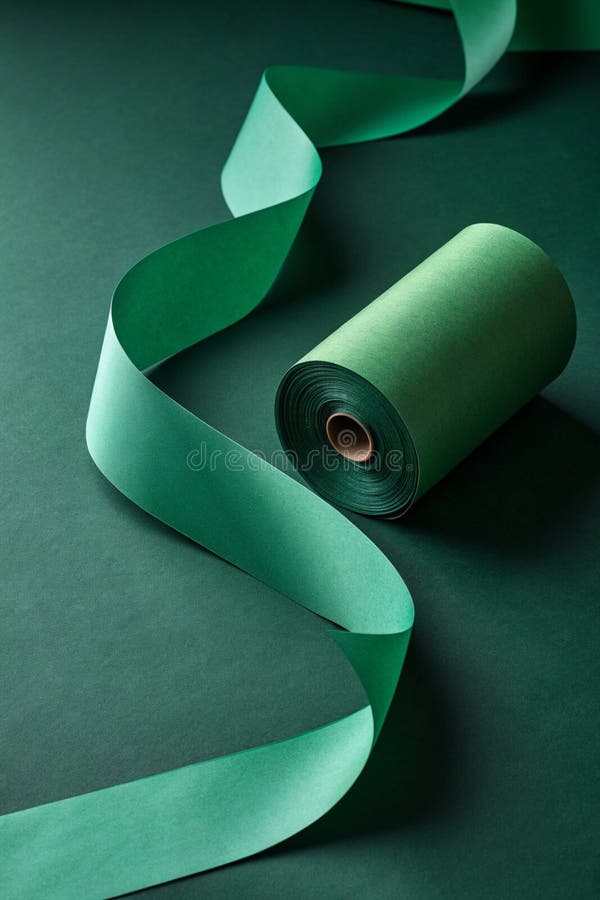 Dark Green Backdrop with Flowing Green Paper Roll Stock Illustration ...