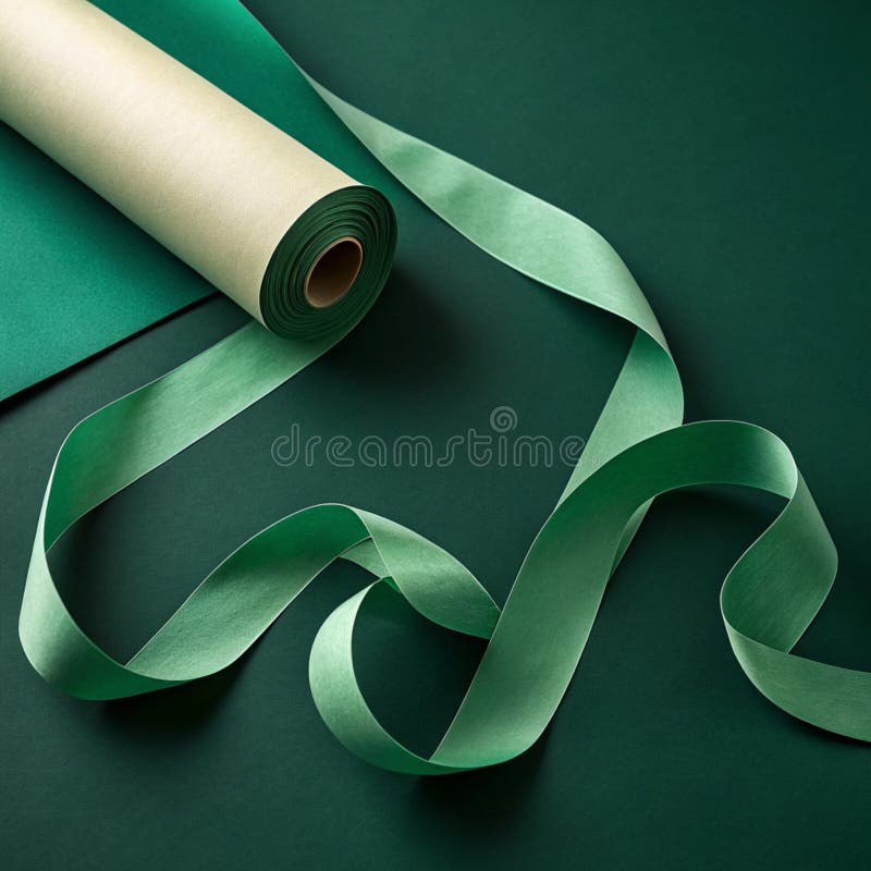 Dark Green Backdrop with Flowing Green Paper Roll Stock Illustration ...