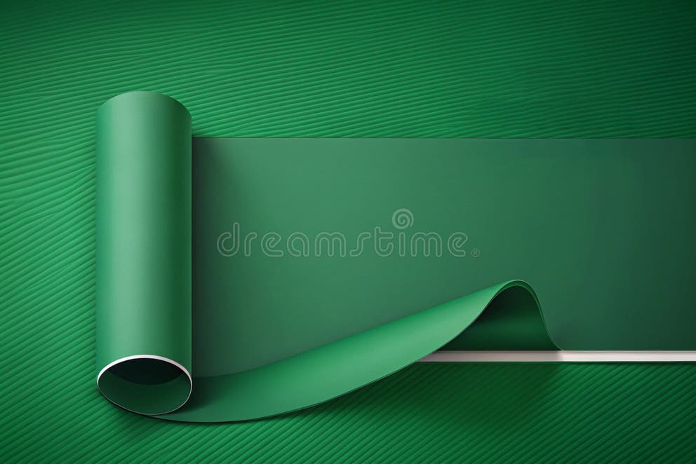 With a Dark Green Backdrop and a Green Paper Roll that Twists and Flows ...