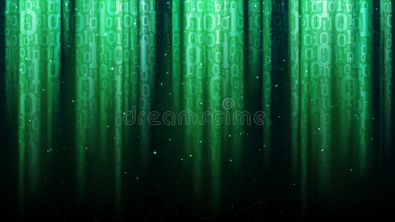 Dark Green Background with Light Rays, Translucent Binary Code Stock ...