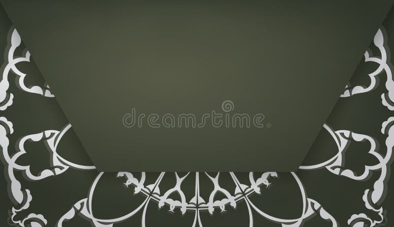 Dark Green Banner Template with Luxurious White Pattern and Space for ...