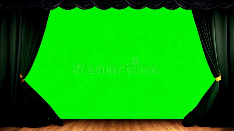 Dark Green and Black Stage Curtains Open To Reveal a Green Screen, for ...
