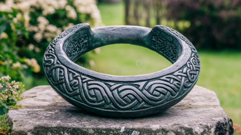 Dark Green Celtic Knot Ring Sculpture on Stone Stock Illustration ...