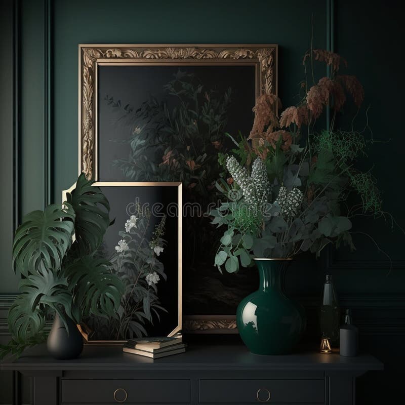 Dark Green Frames in Your Home Interior. Generative AI Stock ...