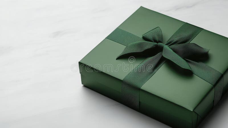 Dark Green Gift Box with Patterned Ribbon on Marble Stock Photo - Image ...