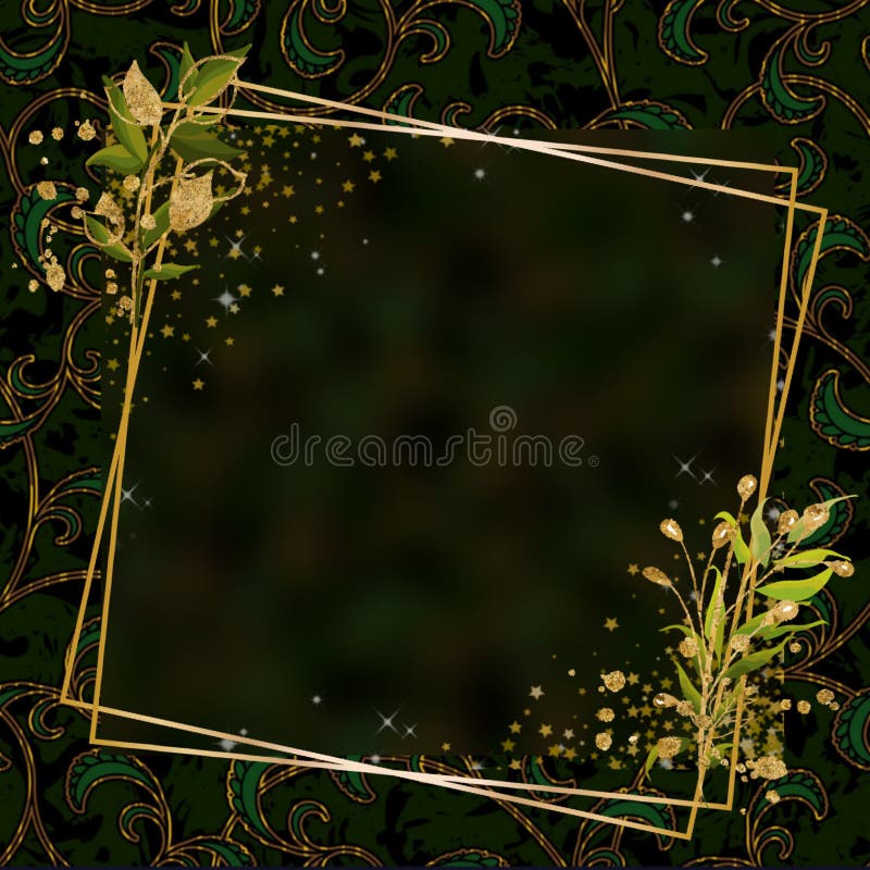 Dark Green and Gold Background with Gold Frame Stock Photo - Image of ...