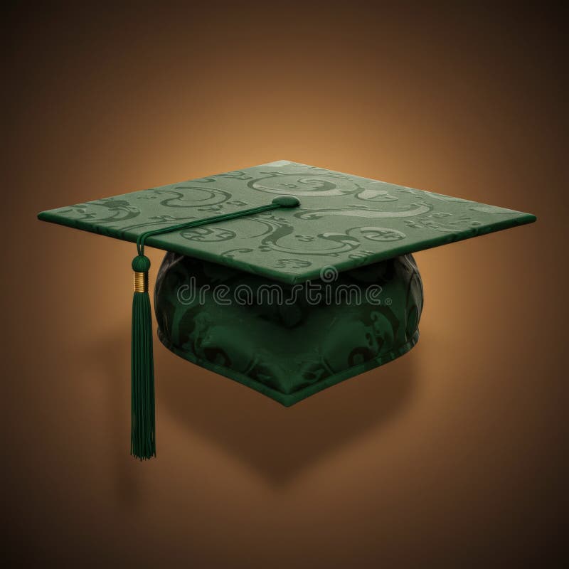 Dark Green Graduation Cap with Patterned Fabric Stock Illustration ...