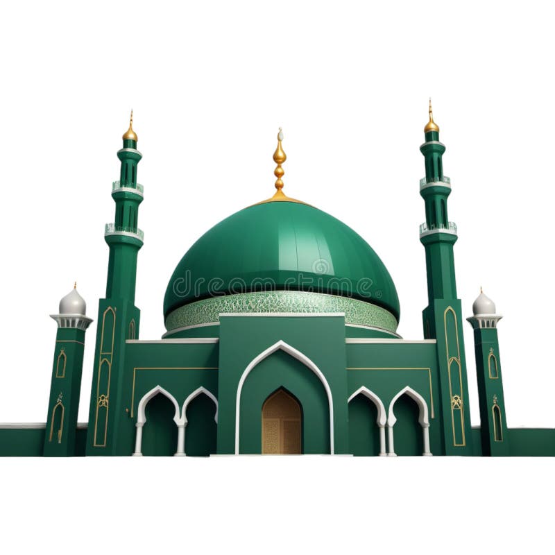 Dark Green Islamic Mosque Isolated on White Background Stock ...