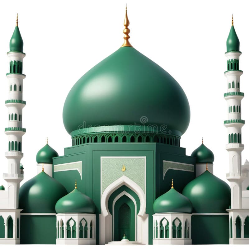 Dark Green Islamic Mosque Isolated on White Background Stock ...