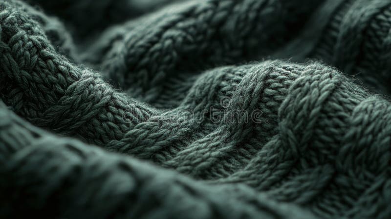 Close Up View of Textured Dark Green Knit Fabric Showcasing Intricate ...