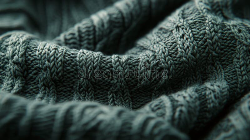 Close Up View of Textured Dark Green Knit Fabric Showcasing Intricate ...