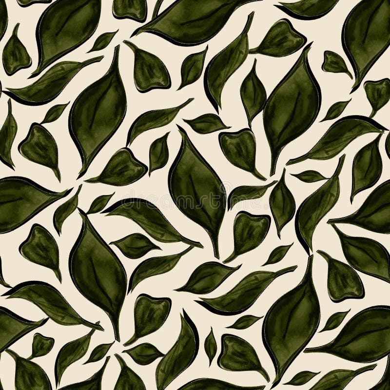 Dark Green Leaves Seamless Pattern Work. Stock Illustration ...