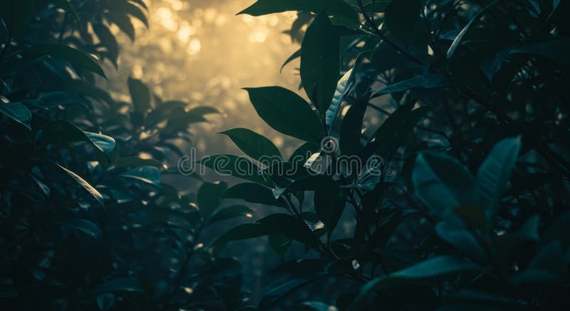 Dark Green Lush Leaves in Morning Sunlight Stock Illustration ...
