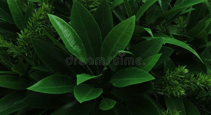 Dark Green Lush Tropical Leaves Close Up Stock Illustration ...
