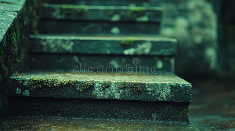 Dark Green Mossy Stone Steps Stock Illustration - Illustration of green ...