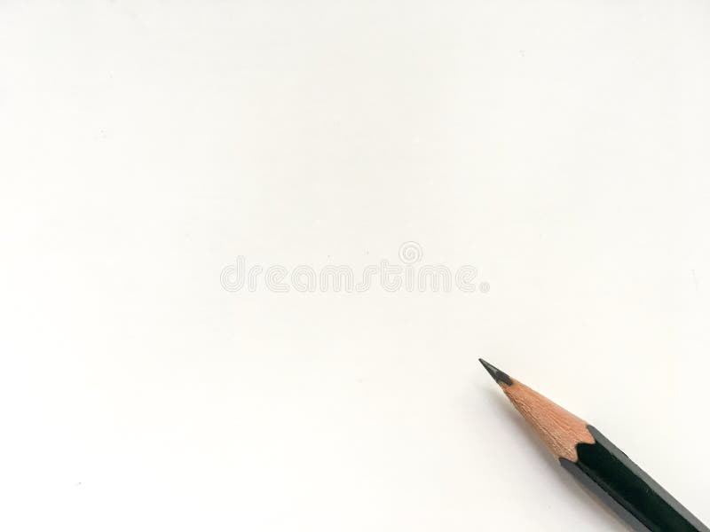 Dark Green Pencil on White Paper and Ready To Write with Copy Space ...