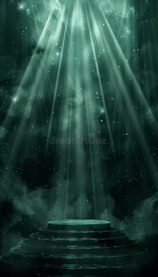 Dark Green Podium Stage for Product Display with Spotlight in Light ...