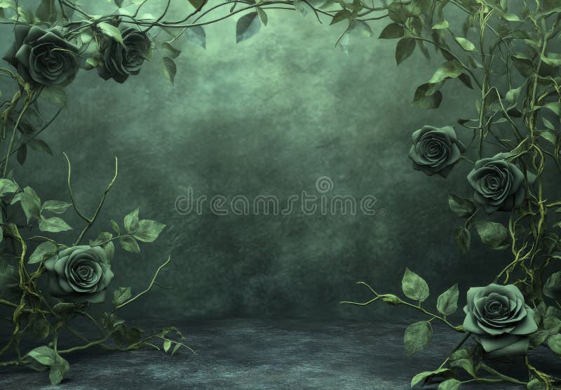 Dark Green Roses Frame Moody Gothic Background Stock Illustration ...