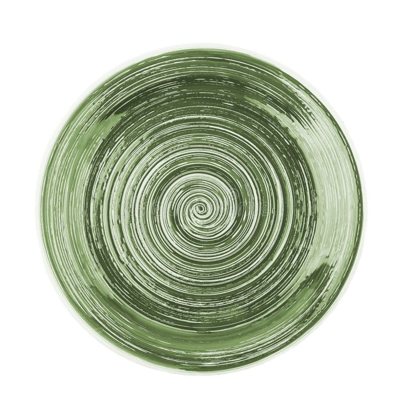 Dark Green Round Ceramic Plate with Spiral Pattern, Isolated on White ...