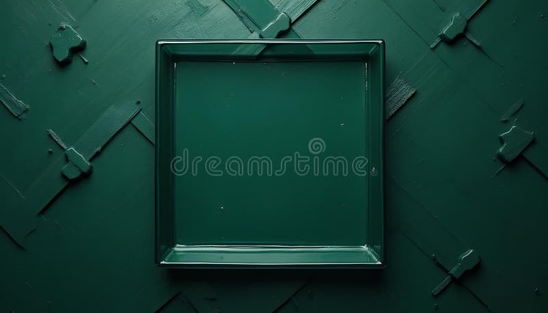 A Dark Green Square Tray Rests on a Textured Surface with Thick Paint ...