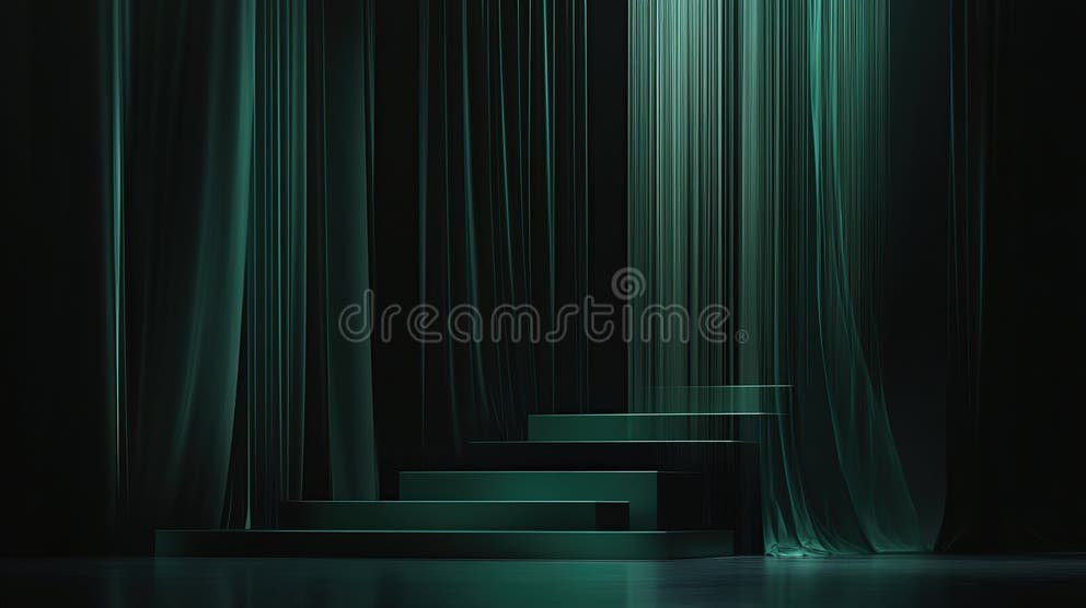 Dark Green Stage, Steps, Curtains, Light Rays, Product Display Stock ...