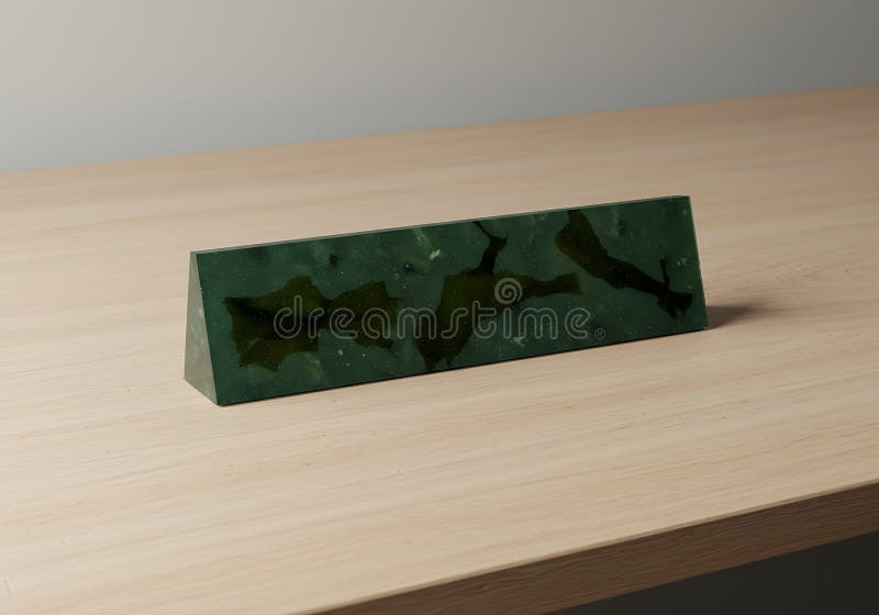 Dark Green Triangle Prism Display on Wood Table Surface Still Life ...