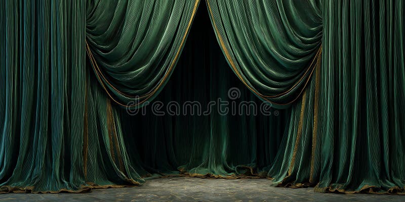 Dark Green Velvet Curtains Stage Background Stock Illustration ...