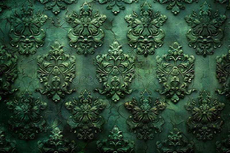 Dark Green Vintage Background with Lace and Damask Patterns. Abstract ...