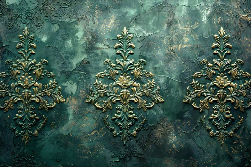 Dark Green Vintage Background with Lace and Damask Patterns. Abstract ...