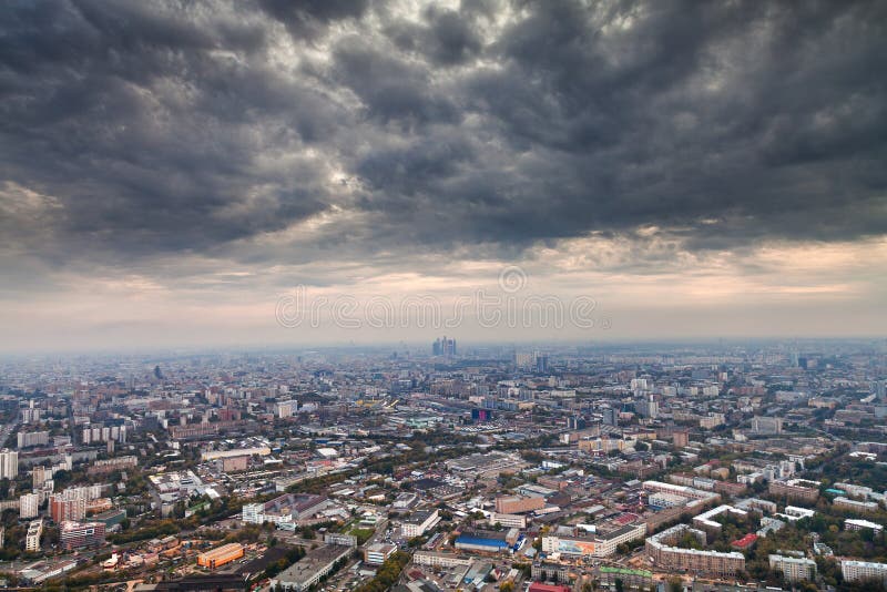 Dark Grey Blue Clouds Under Big City Stock Image - Image of district ...