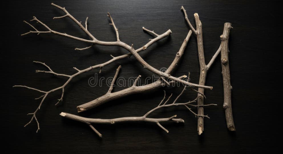 Dark Grey Background Rustic Twigs Still Life Stock Illustration ...