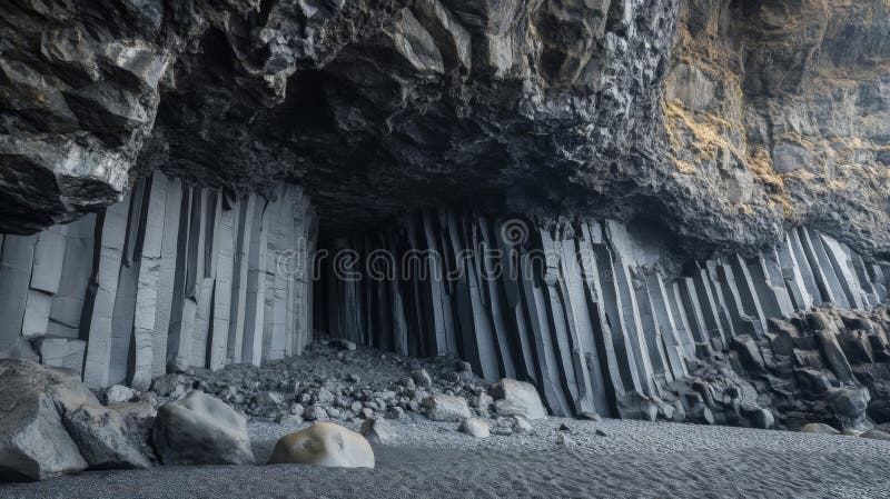 Dark Grey Basalt Columns in Coastal Cave Stock Illustration ...