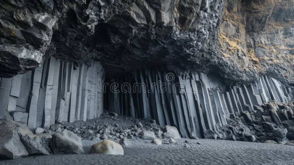 Dark Grey Basalt Columns in Coastal Cave Stock Illustration ...