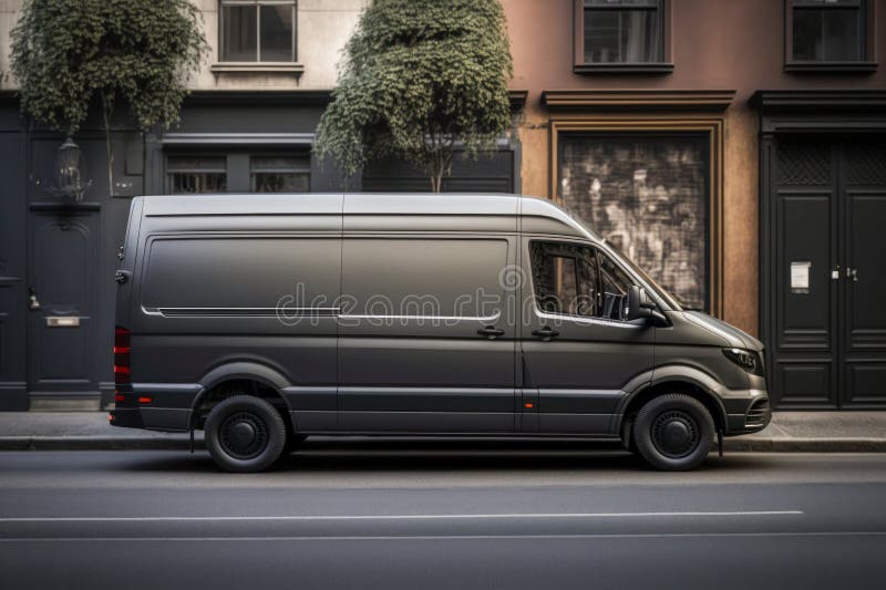 Dark Grey Cargo Van. Isolated on Grey Studio Background. Side View ...