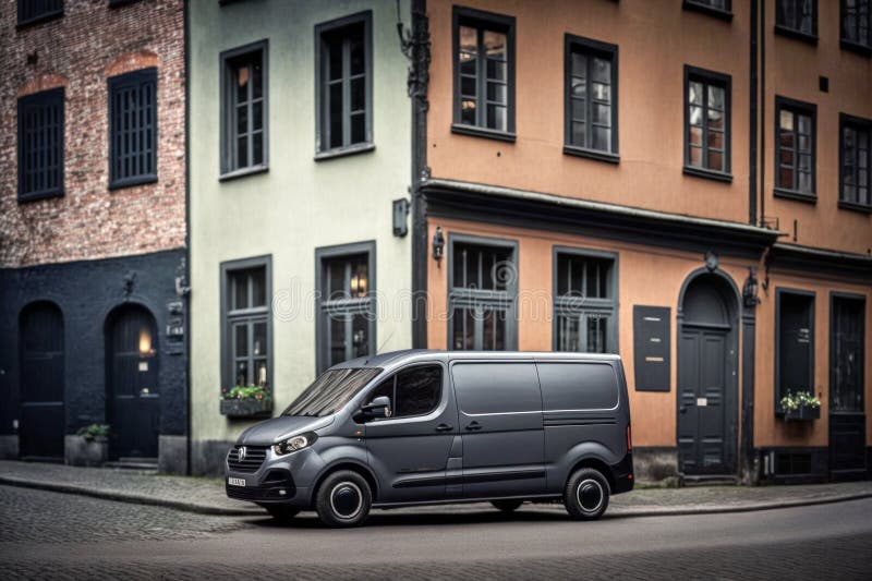 Dark Grey Cargo Van. Isolated on Grey Studio Background. Side View ...