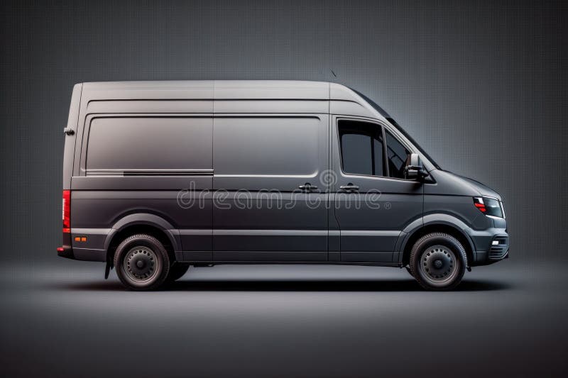 Dark Grey Cargo Van. Isolated on Grey Studio Background. Side View ...