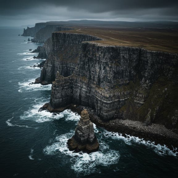 Dark Grey Cliffs and Waves Coastal Aerial View Stock Illustration ...