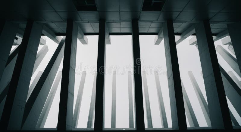 Dark Grey Concrete Columns and Structure Interior Stock Illustration ...