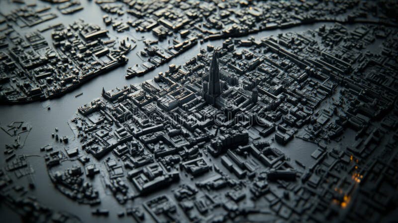 Dark Grey 3D Model Cityscape with Geometric Buildings Stock ...