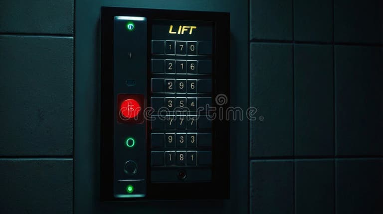 Dark Grey Elevator Panel Red Emergency Button Number Pad Illuminated ...