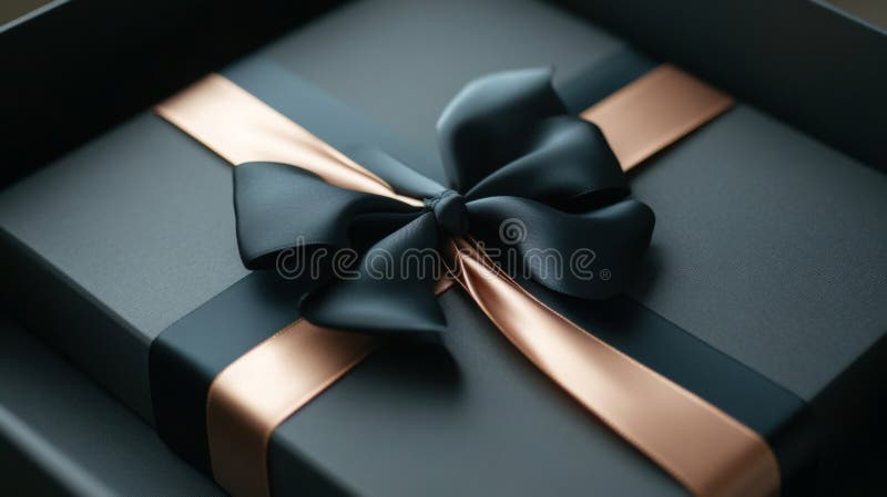 Dark Grey Gift Box with Rose Gold Bow Stock Illustration - Illustration ...