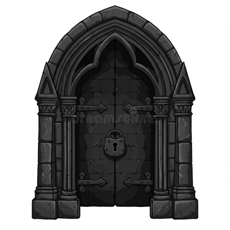 Dark Grey Gothic Arch Stone Door with Lock Stock Illustration ...