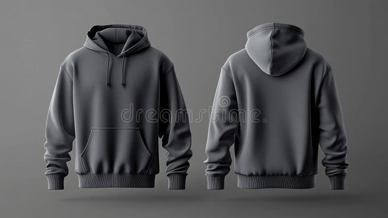 Dark Grey Hoodie Front and Back Views on a Plain Background for Mockup ...