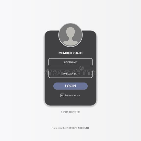 Dark Grey Login Form Web Page Design Template or Mock Up. Mobile ...