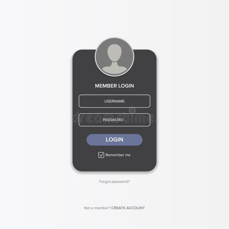 Dark Grey Login Form Web Page Design Template or Mock Up. Mobile Website Ui Vector Elements Set ...
